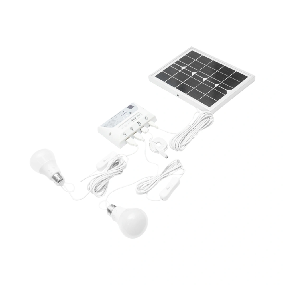Sistem pentru iluminat cu 2 becuri, panou solar 5V/5,5W si 1xUSB ...