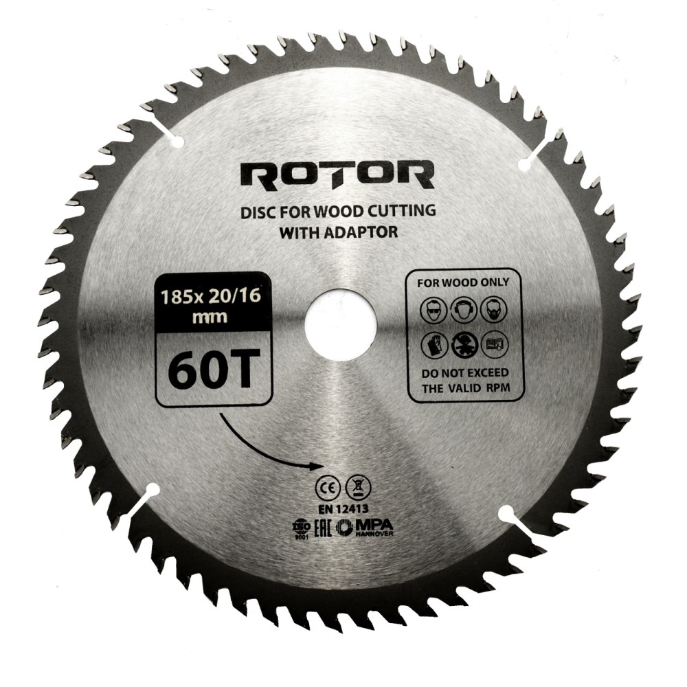 Disc taiat lemn ROTOR 185*20/16 cu adaptor 60T - 16011